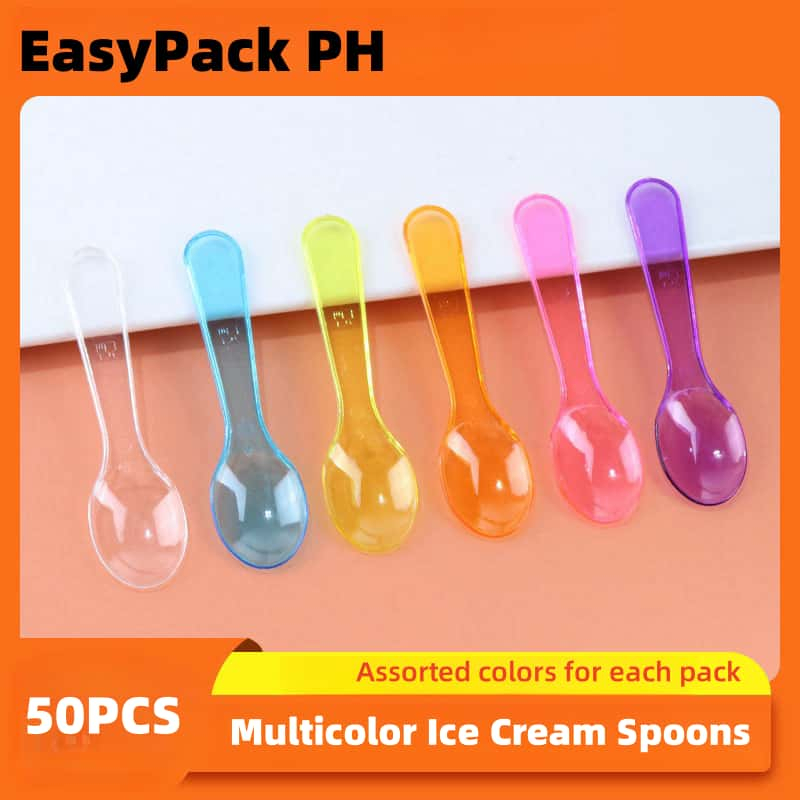 50pcs Disposable Multicolor Plastic Ice Cream Spoons, Colorful, Durable ...