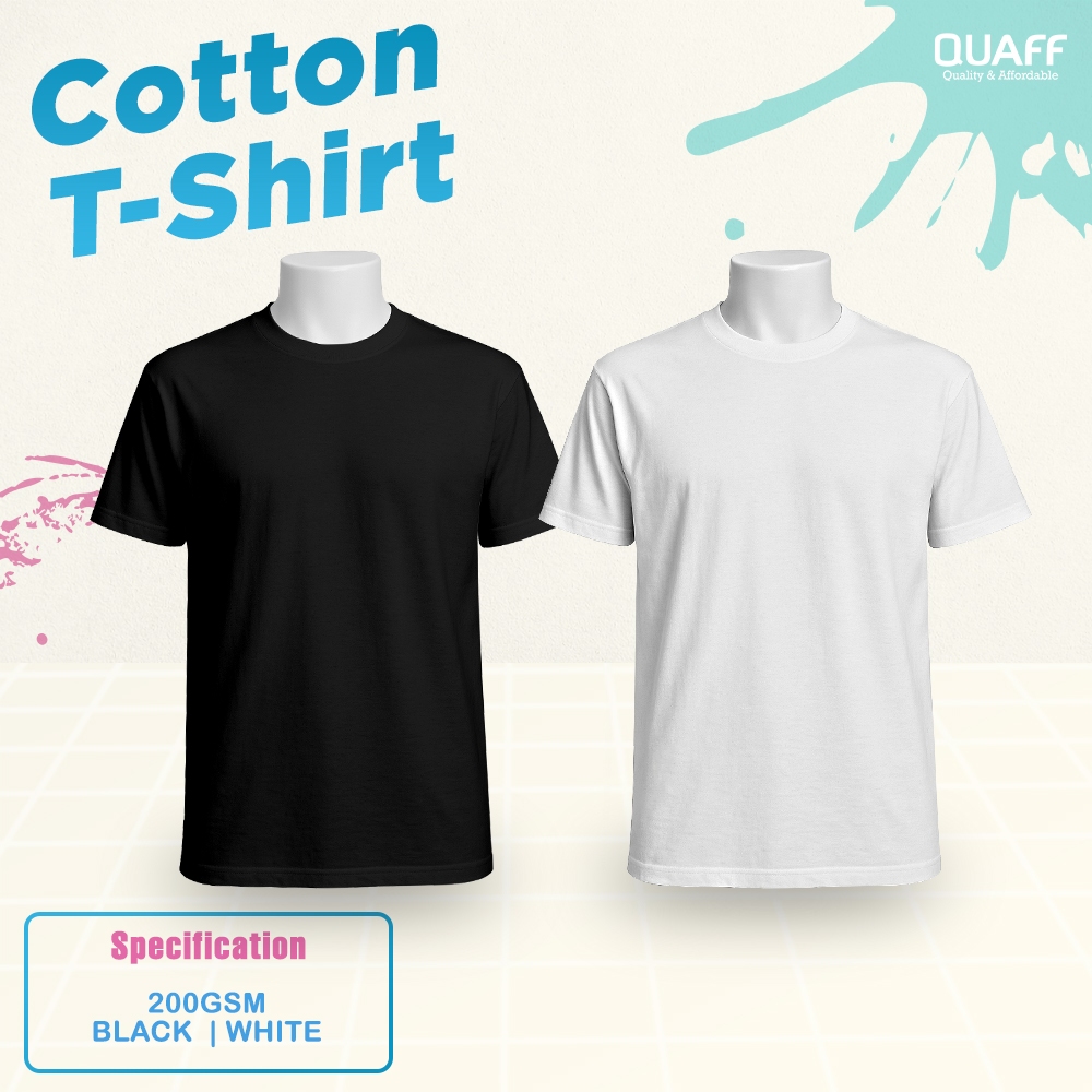 Quaff Cotton T-Shirt White & Black 200gsm Casual CVC Round Neck Shirt S ...