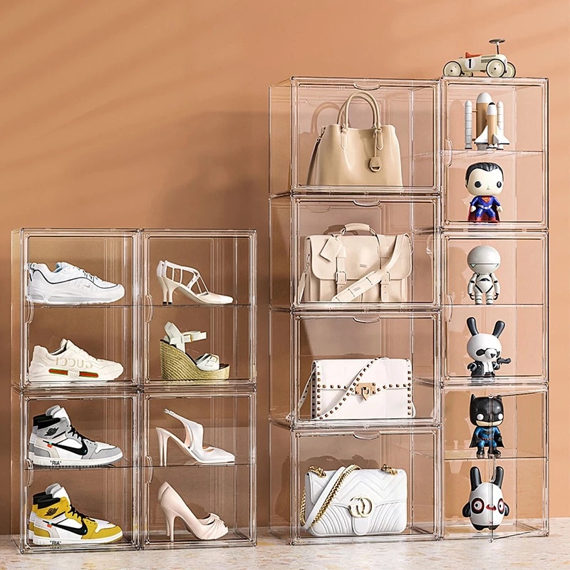 Stackable acrylic shoe box storage rack transparent magnetic shoe rack ...