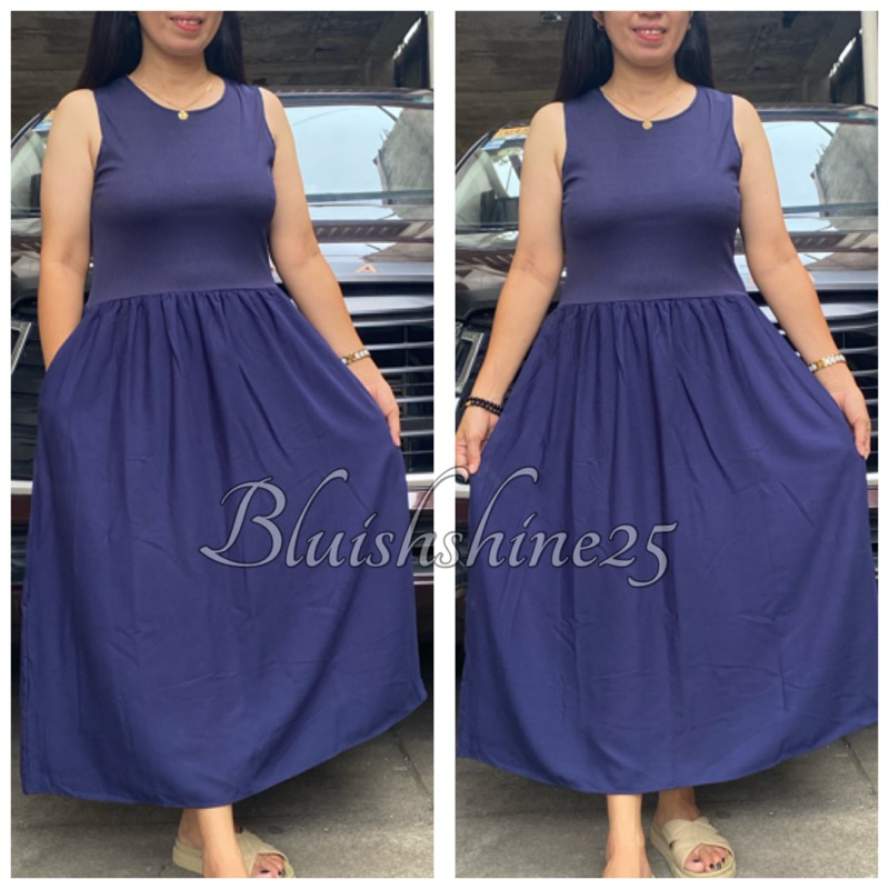 PLUS SIZE 2XL CHALLIS KNITTED COMBI DRESS SANDO/SLEEVELESS DRESS WITH ...