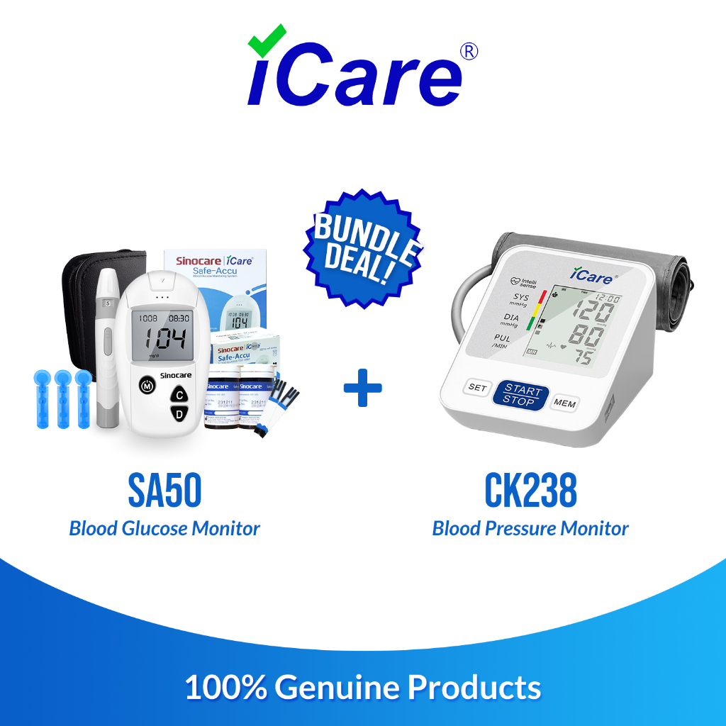 iCare Bundle Deal 20 SA50 Blood Glucose Meter + CK238 Blood Pressure Monitor, Blood Glucose ...