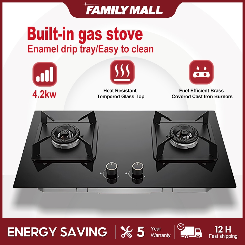 TIXX gas stove tempered glass surface Gas Stove Two Burner portable ...