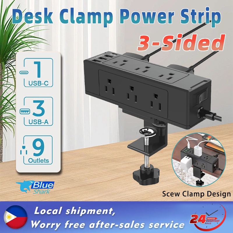 Desk Clamp Power Strip 9 Outlets USB C 20W 1.8M Surge Protected ...