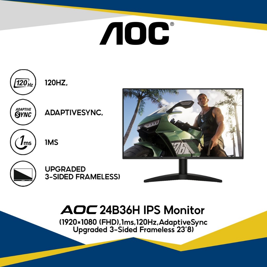 AOC 24B36H 23.8" IPS Monitor (1920×1080 (FHD),1ms,120Hz,AdaptiveSync ...