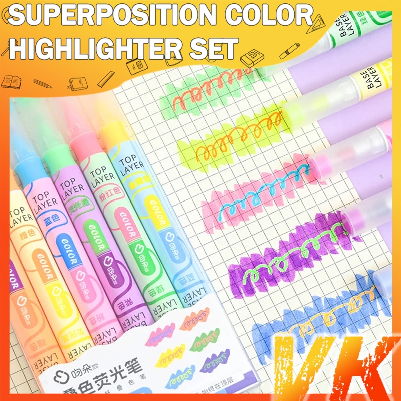 VK 6Pcs Double Headed Highlighter Set Graffiti Markers Art Colored ...