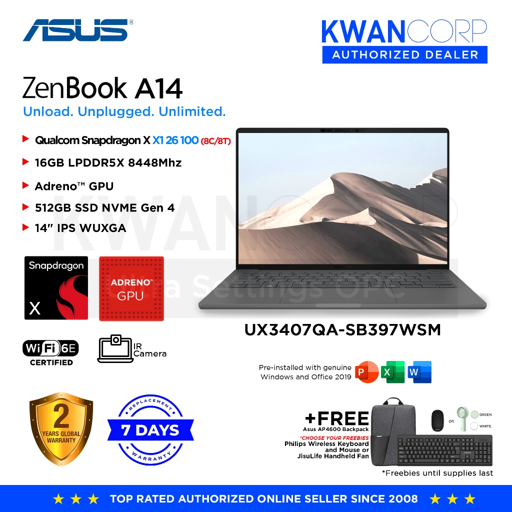 Asus Zenbook A14. UX3407QA-SB397WSM Qualcom Snapdragon X X1 26 100 16GB ...