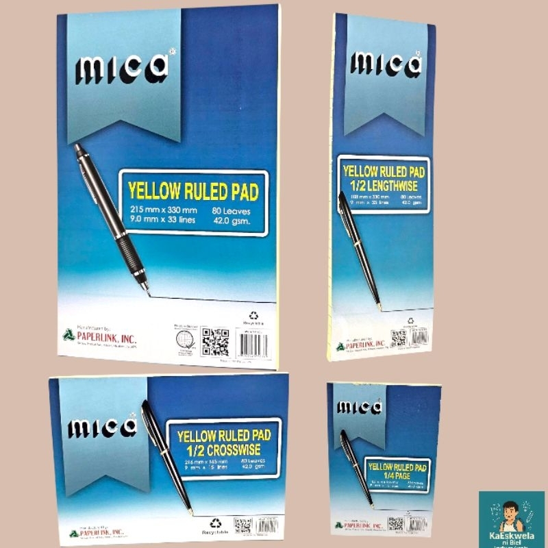 Mica Yellow Ruled Pad- Long Pad, 1/4, Crosswise, Lenghtwise Set ( 4 ...
