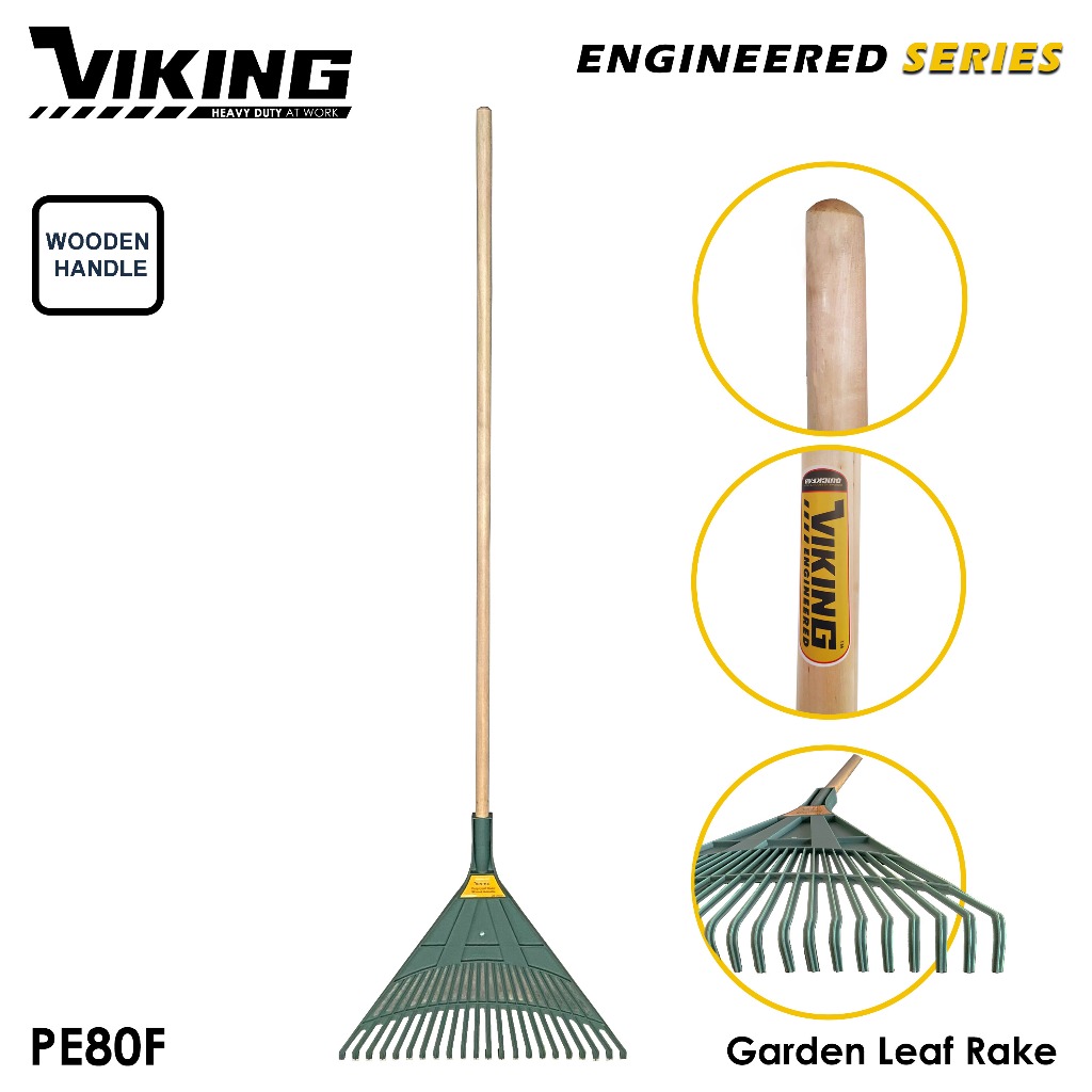 Poly Leaf Rake 22-Tines for Gardening Wooden Handle 60-Inch Heavy Duty ...