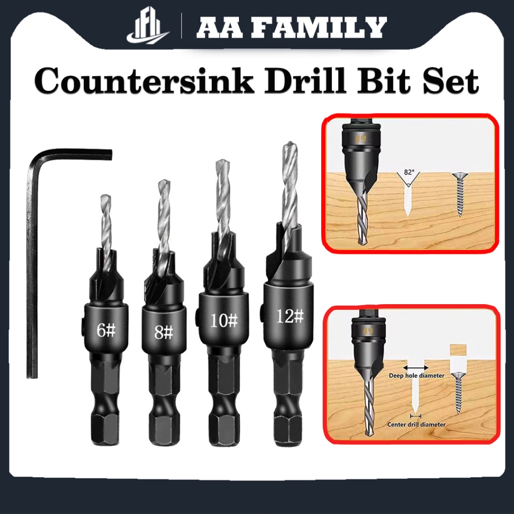 4PCS HSS Drill Bit Countersink Wood Drill Bit Set Cordless Step Drill ...