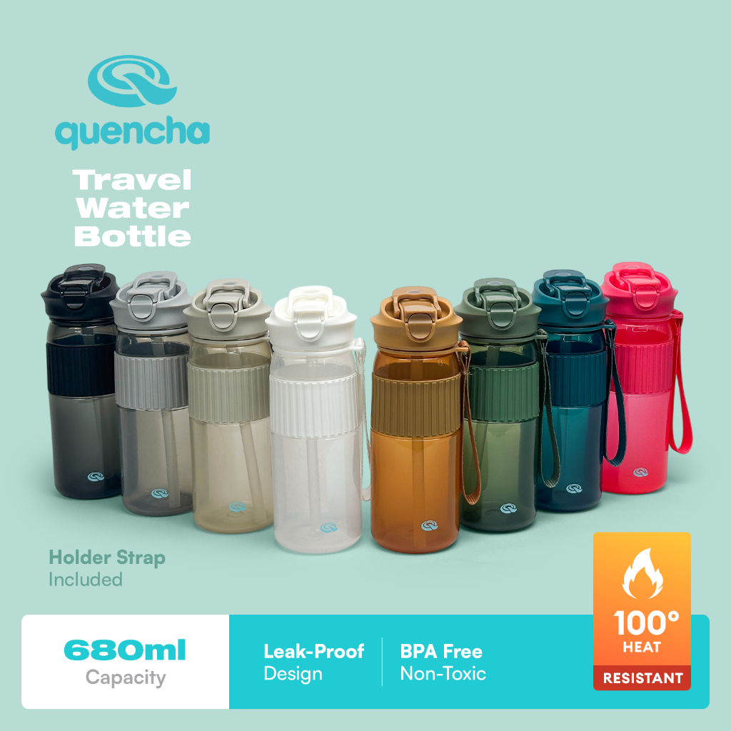Quencha 680ML Travel Water Bottle Built-in Straw Dual Spout Leak-Proof ...