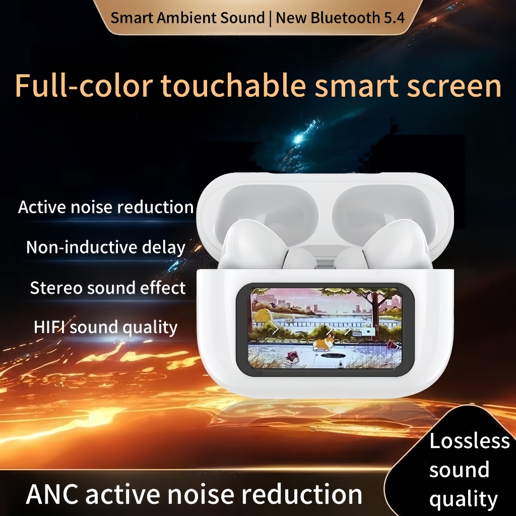 A9 Pro Touch Screen Bluetooth Earphone ANC Noise Cancelling Earbud Bass ...