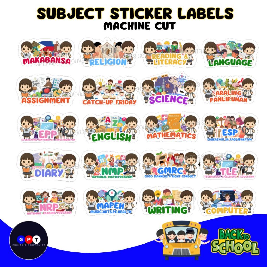 STICKER SUBJECT LABELS - Machine Cut - Design #1 w/free name label ...