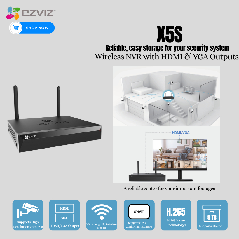EZVIZ Wireless NVR with HDMI & VGA Outputs (X5S 8W) Reliable Easy ...