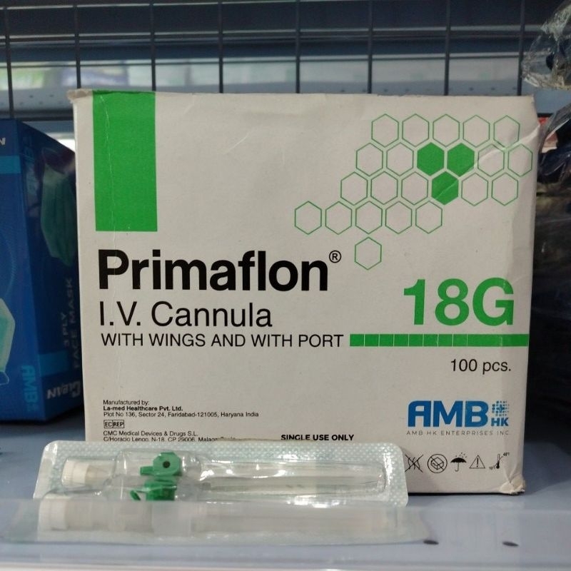 PRIMAFLON I.V. CANNULA WITH WINGS AND WITH PORT G18 IV CANNULA - PER ...