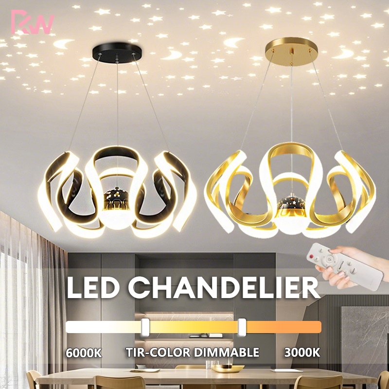 LED Pendant Light For Living Room Tri-Color Chandelier Acrylic Hang ...