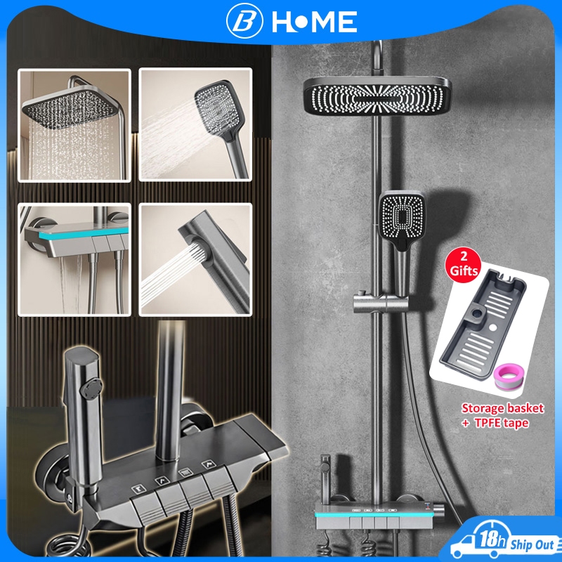 【2 Gifts】Bathroom 4 In 1 Shower Set SUS 304 Gray Piano Button Hot and ...