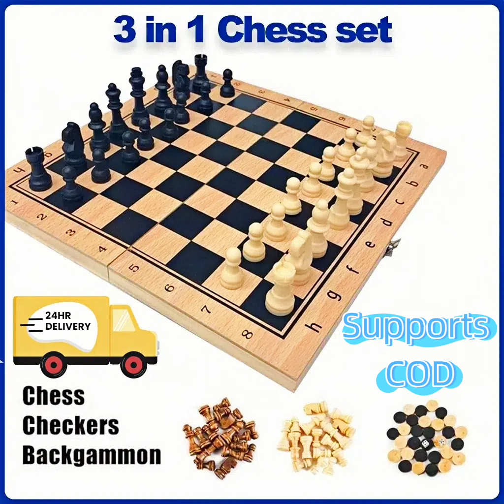 【COD】3in1 Folding Wooden Chess toy Board Pieces Set Board Game 29/34 ...