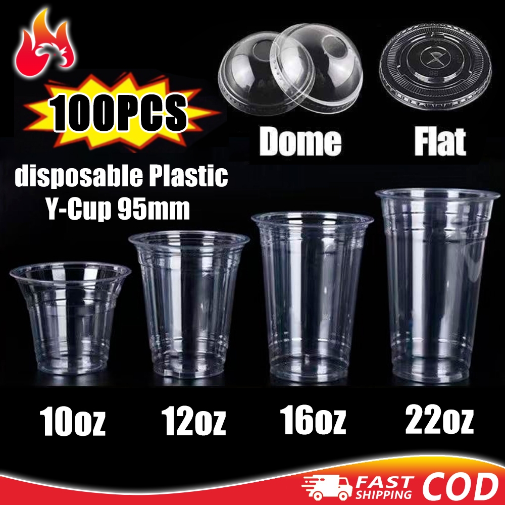 [100pcs] 95mm Disposable Plastic PP Y Cup With Lid Milk Tea Cups Cold ...
