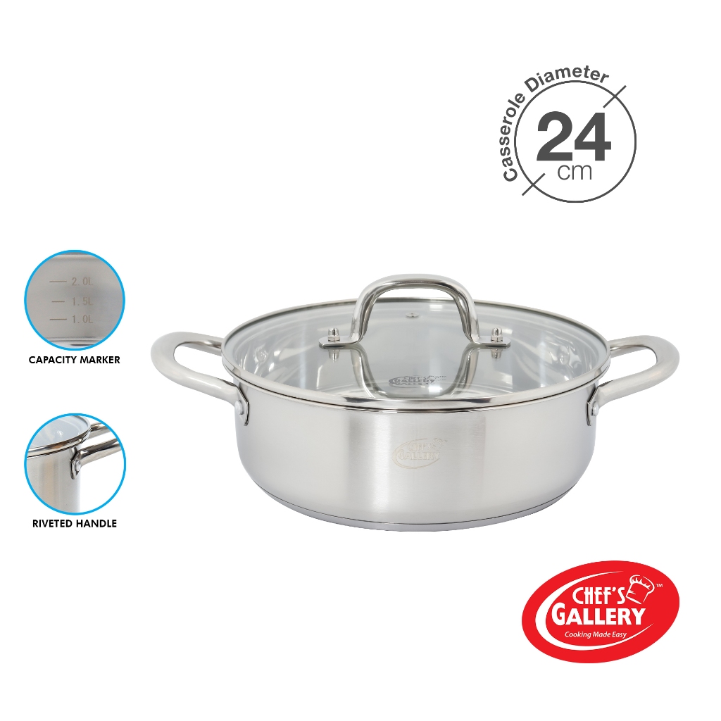 Chef's Gallery Stainless Steel Low Casserole 24cm (Brown Box) Induction ...