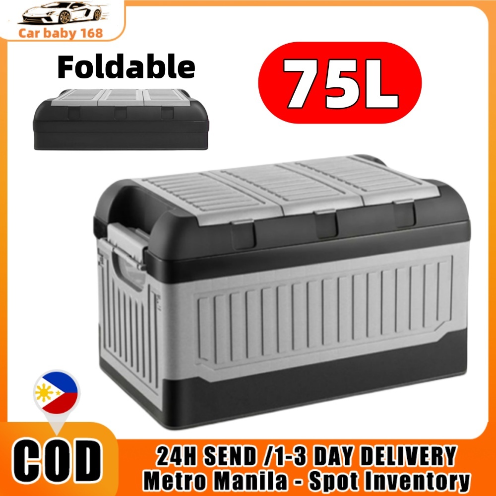 75L large capacity car storage box, foldable and heavy-duty back ...