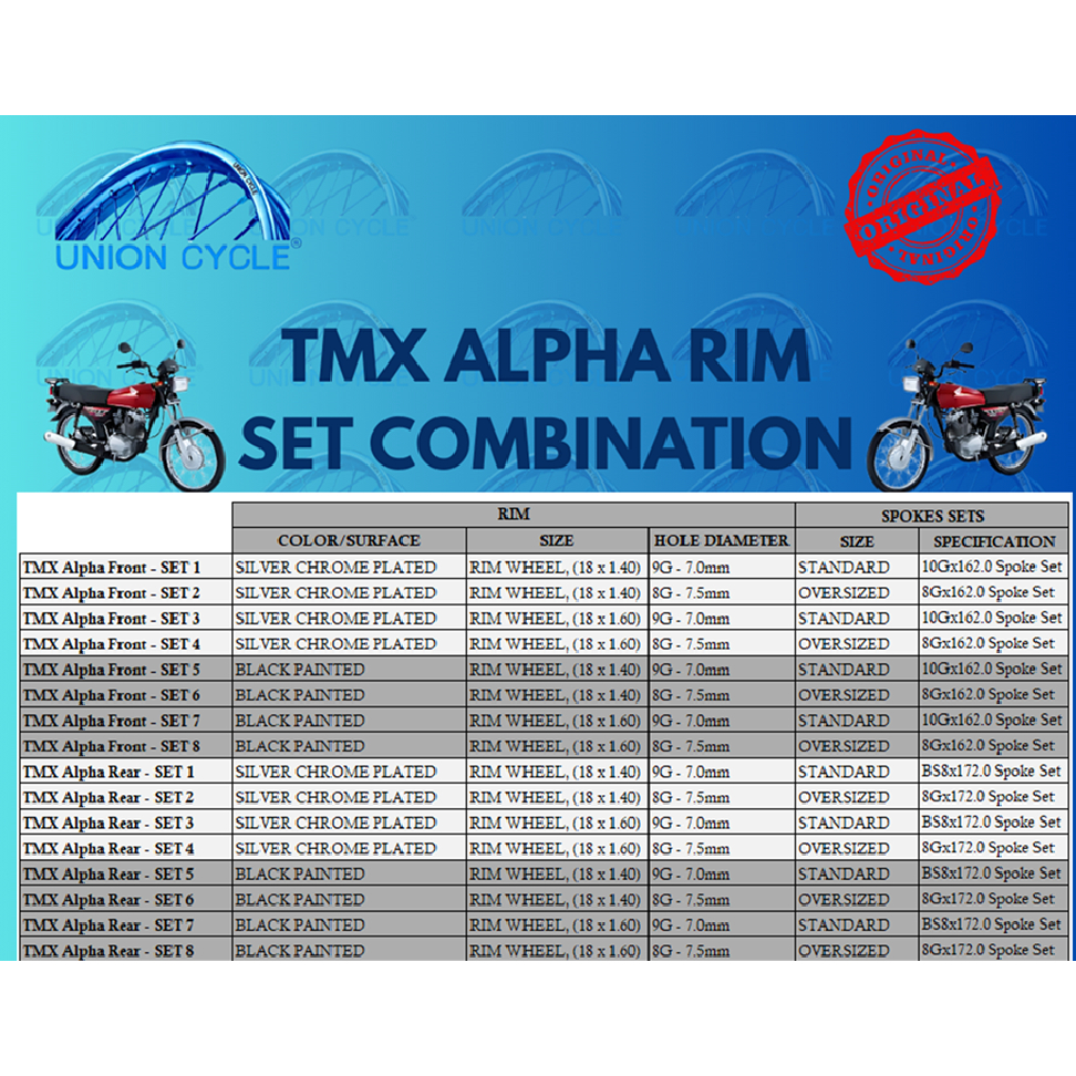 UNION CYCLE TMX ALPHA RIM SET (RIM + SPOKE SET COMBINATION) | Shopee ...