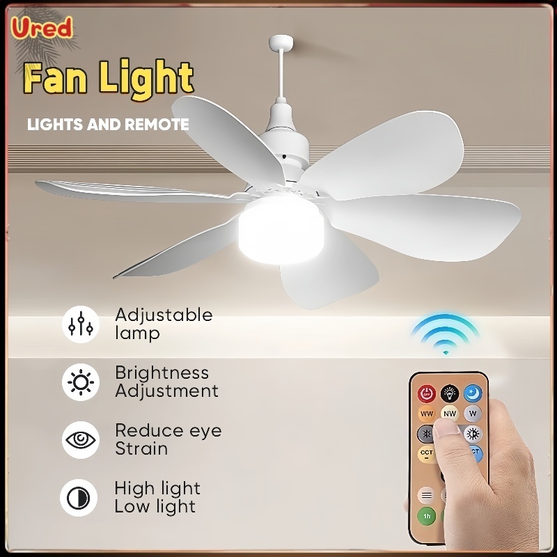 2 IN 1 Ceiling Fan With Light 3 Colors Remote Control LED E27 Lamp ...