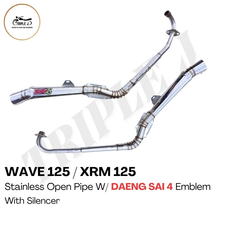 Open Pipe for WAVE 125 / XRM 125 with Daeng Sai 4 Emblem- Full Set ...