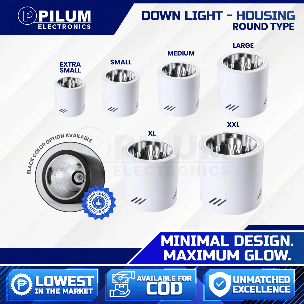 PILUM Downlight Round Housing - Ceiling Down Light E27 Casing, Surface ...