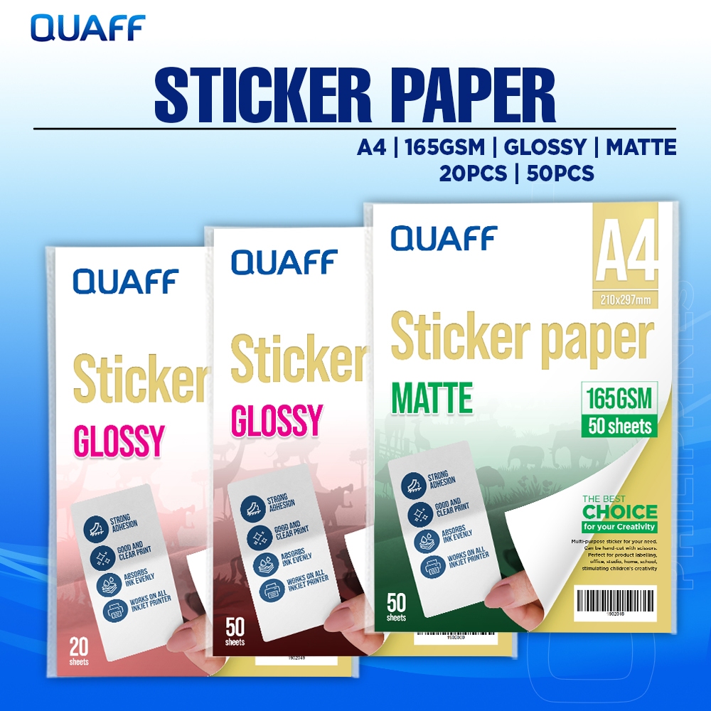 Quaff Sticker Paper 165gsm Matte/Glossy Inkjet Sticker Paper A4 Size ...