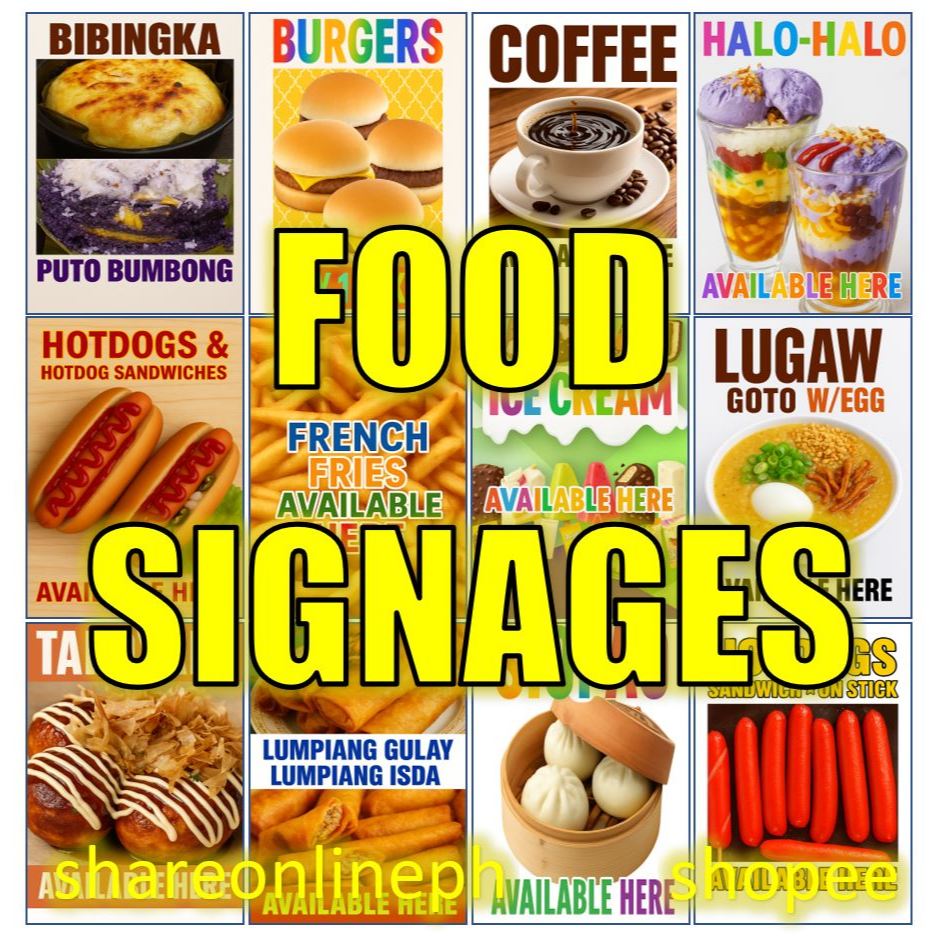 Food Signage Siomai Lugaw Silog Burger HaloHalo Pizza Balot Ihaw BBQ ...