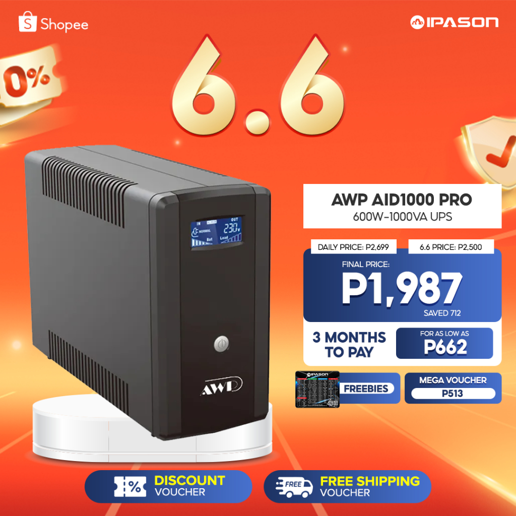 AWP AID1000 Pro Aide LCD 600W-1000VA UPS with AVR Uninterruptible Power ...