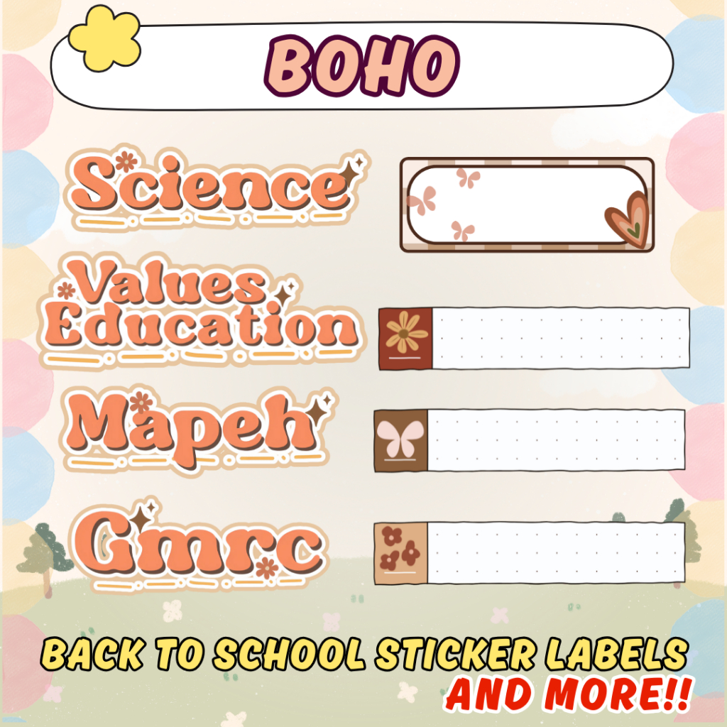 Customized Boho Subject and Name Label Waterproof Sticker Back to ...