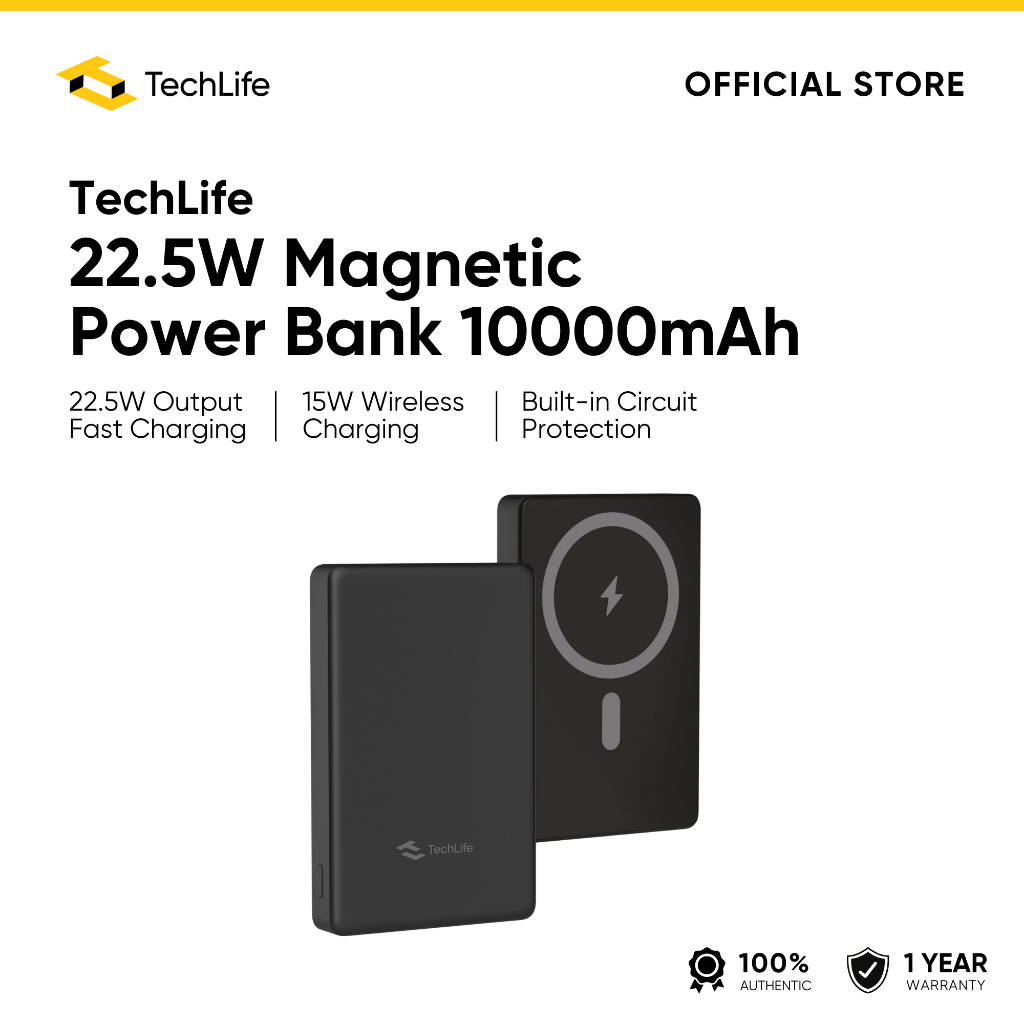 TechLife 22.5W Magnetic Power Bank 10000mAh l Supports Fast Charging ...
