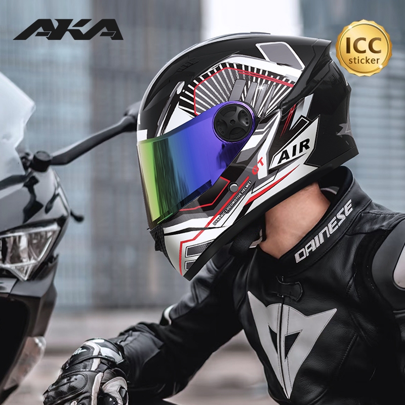 AXK/AKA 557 Double Miorr Motorcycle Helmet Full Face With ICC Sticker ...