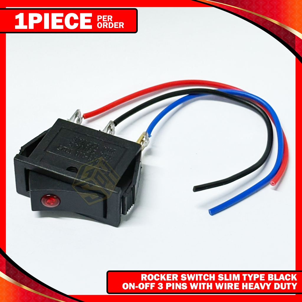 Rocker Switch Slim Type Black Color 3 Pins With Wire Heavy Duty ...