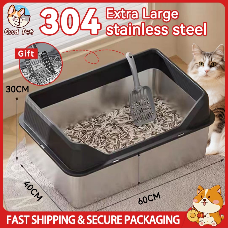 Stainless Steel Cat Litter Box Side Entry High Fence Spacious Layout ...