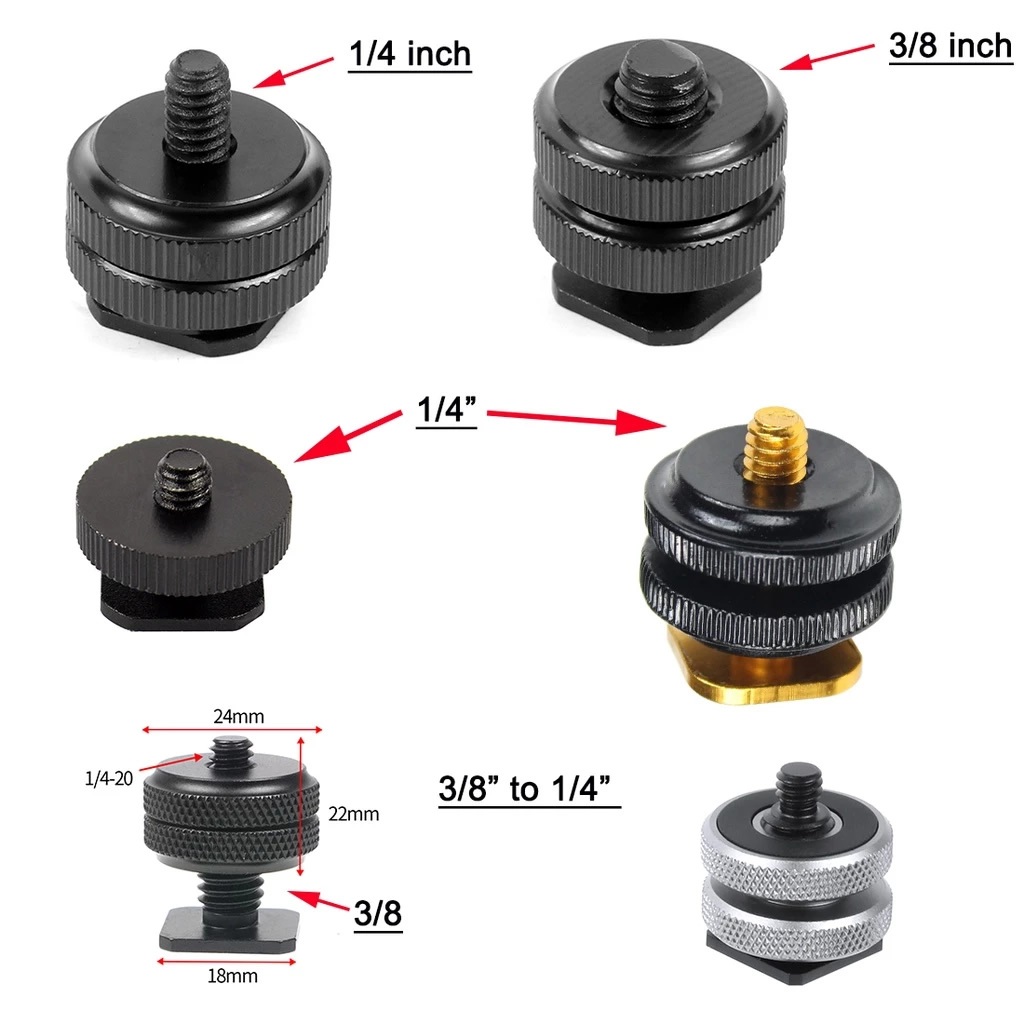 3/8 1/4 Double/ Single Nut Tripod Mount Cold Shoe to Flash Hot Shoe ...