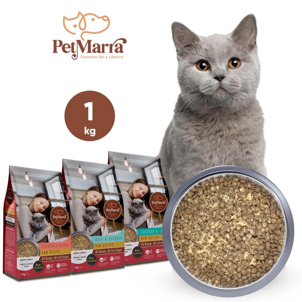 PetMarra Raw Coated Recipe Adult Cat and Kitten Dry Food Beef Oceanfish ...
