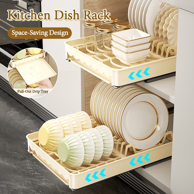 Kitchen Dish Rack Pull Out Dish rack Pull Out Drainer Tray Plate ...