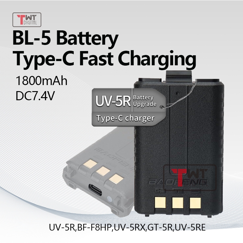 Baofeng UV-5R Battery BL-5 Type-C 1800mah Li-ion for RadioUV-5RX UV-5RA UV-5RE RT-5R Walkie ...