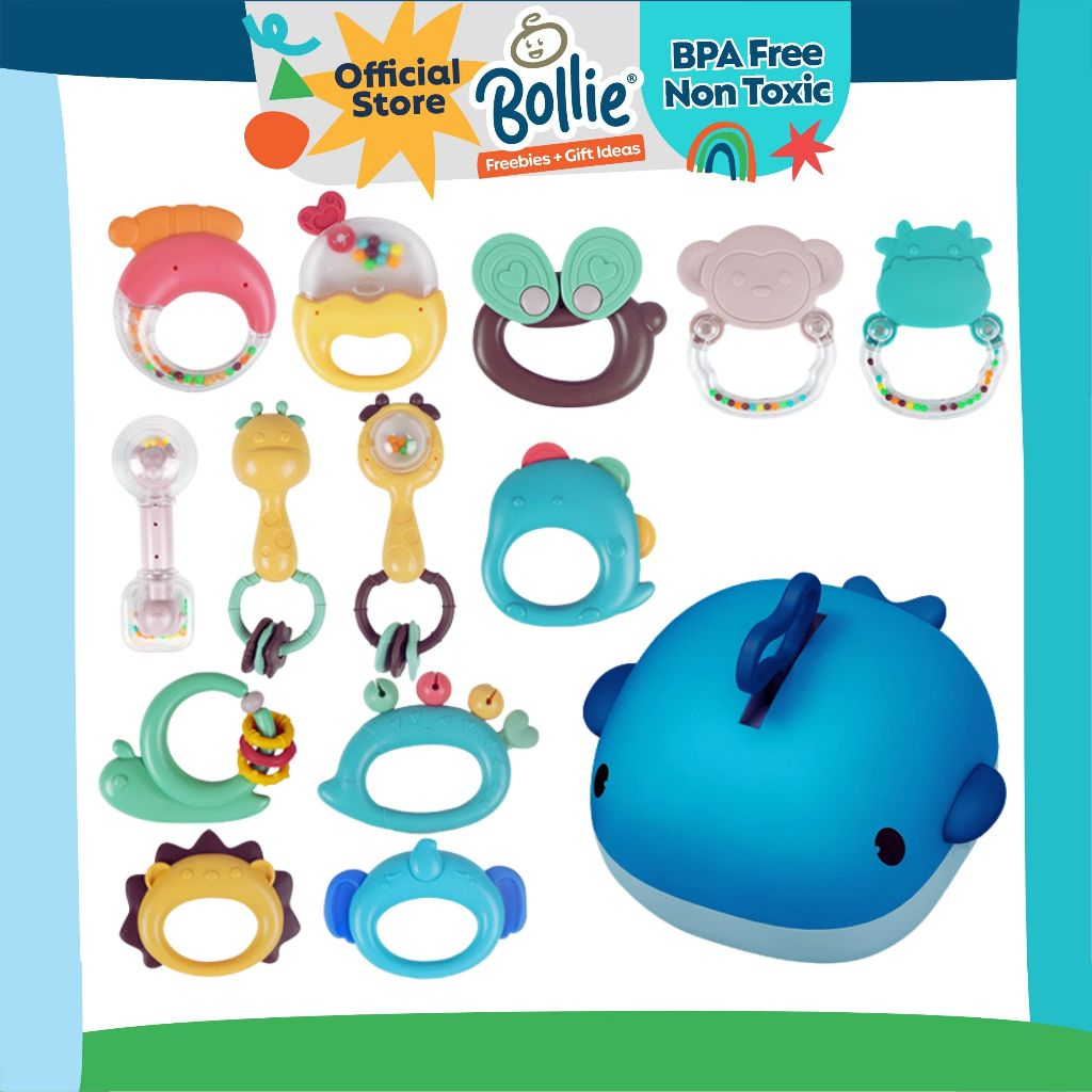 Bollie Baby 13pcs Baby Teether Rattle Shaking Bells with Whale Storage ...