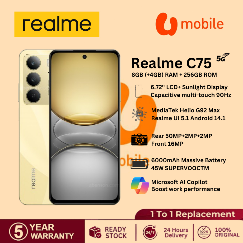 Realme C75 5G 8GB(+4GB)RAM + 256GB ROM MEDIATEK HELIO G92 MAX Smart ...