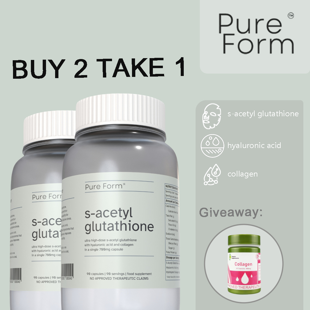 PURE FORM S-Acetyl Glutathione Skin Whitening 90-1 | Shopee Philippines