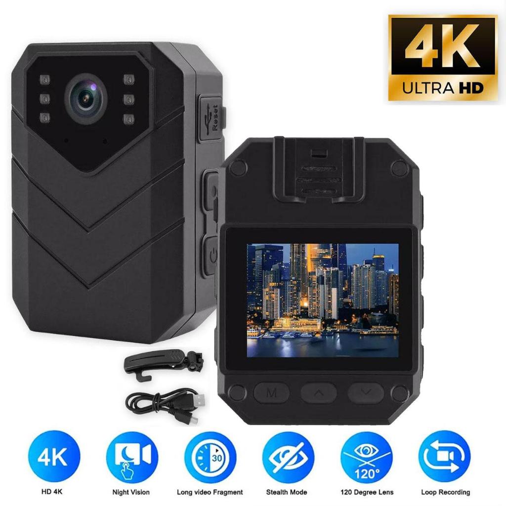 4K HD Small Camera Police Recorder with HD IPS Screen Wearable Portable ...