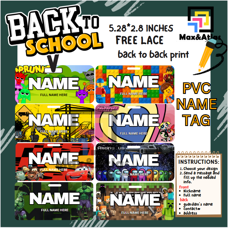 Personalized PVC Name Tag (back-to-back print) waterproof with free ...