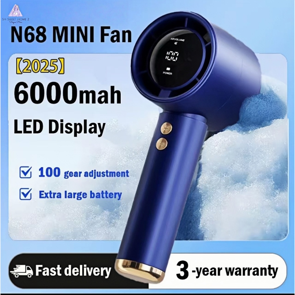 6000 mAh Portable Mini Fan Rechargeable N68 With Display 0-100 Wind ...