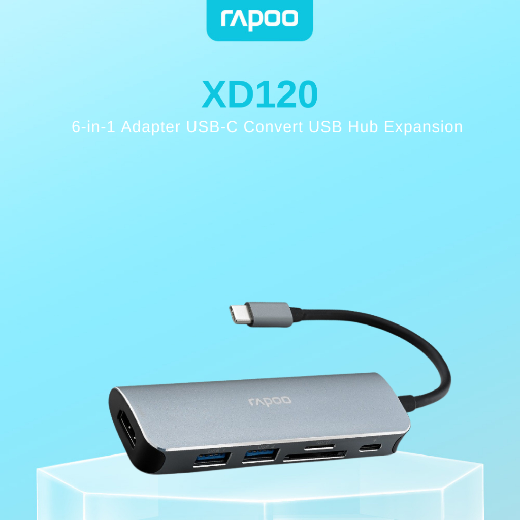 Rapoo XD120 Hub Adapter, 6-in-1 Adapter USB-C Convert USB Hub Expansion ...