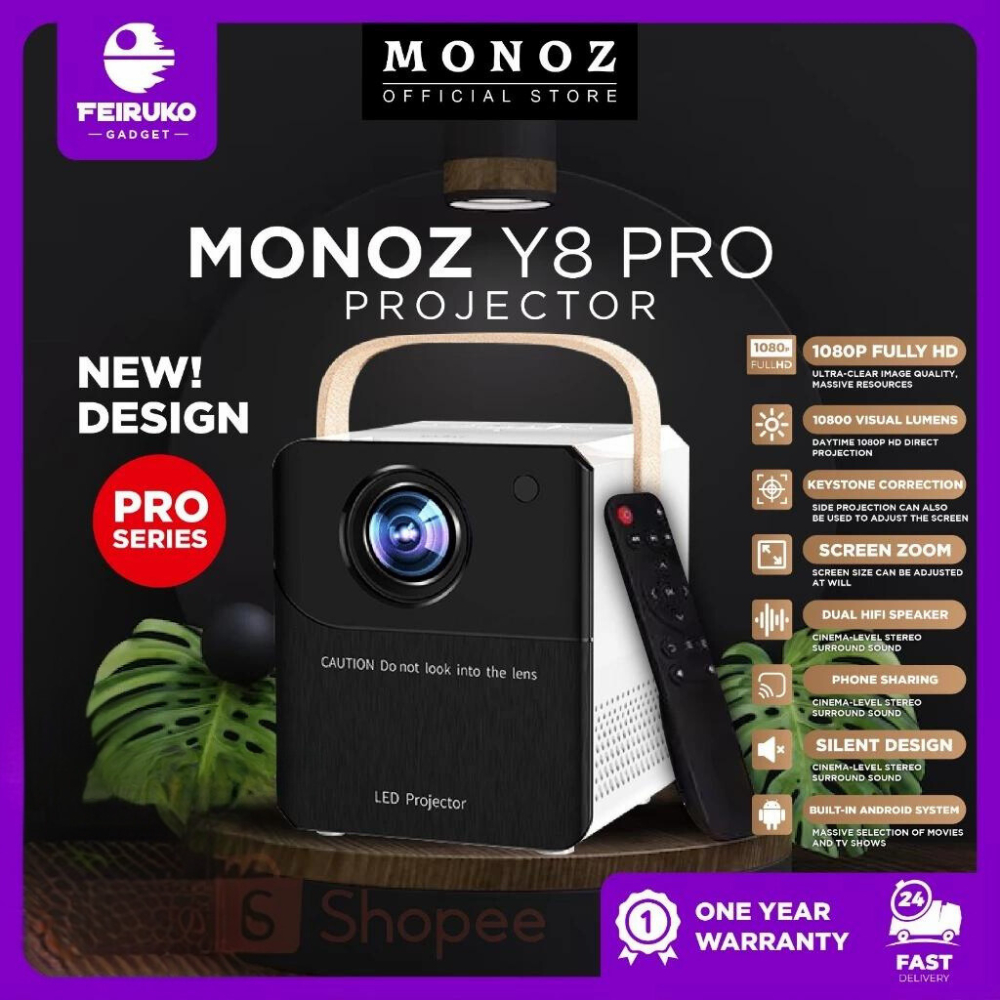 M-Y8 PRO FULLSET Portable Smart Mini 6000 Lumens 4K HD 1080P Projector ...