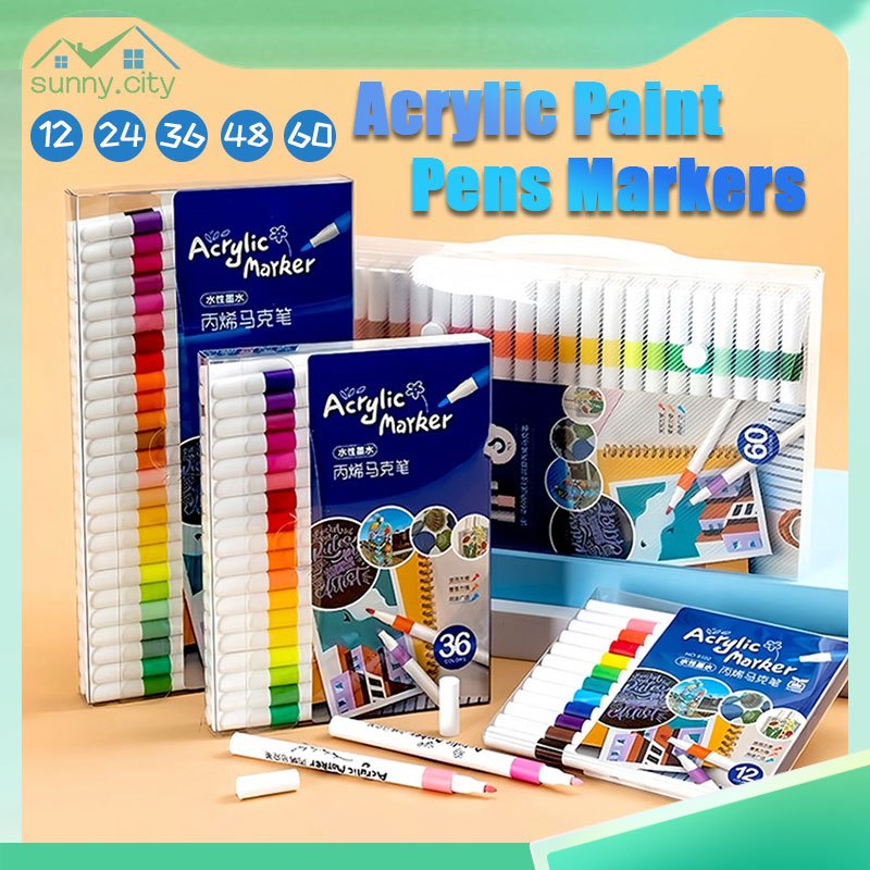 12/24/36/48/60 Colors DIY Acrylic Marker Pen Coloring Pen Waterproof ...