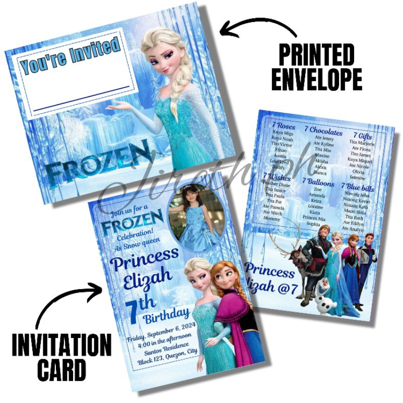 FROZEN Invitation Card for Birthday or Christening with printed ...